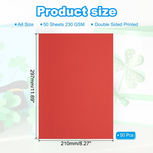 50 Sheets Colored Cardstock Paper, A4 Size Card Stock, Bright Red | eBay