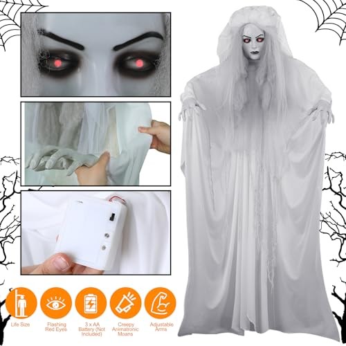 5.25Ft Halloween Bride Animatronic Life Size Ghost Girl Scary ...