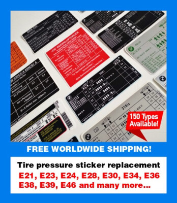 tire pressure sticker BMW Reifendruck-Aufkleber E21 E24 E28 E30 E34 E36 ...