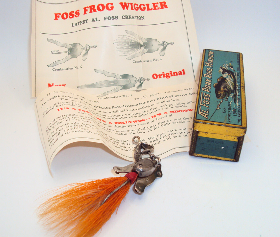 Vintage AL Foss #12 Frog Wiggler Fishing Lure 1926 Frog paper in ...