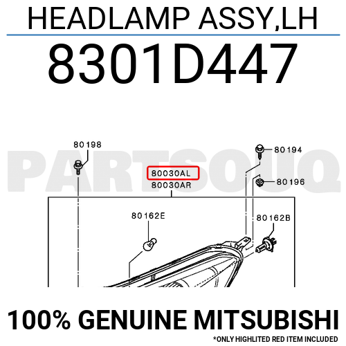 8301D447 Genuine Mitsubishi HEADLAMP ASSY,LH | eBay