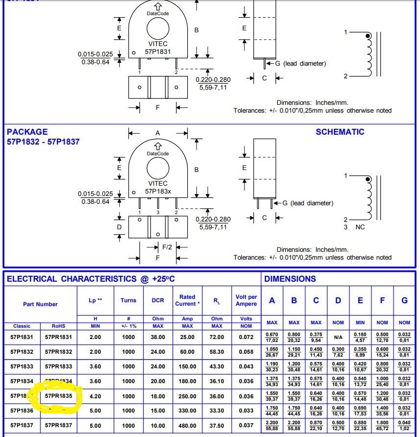 2 (Two) Vitec 250A High-Power 50Hz 120Hz Current Sense inductors P/N ...