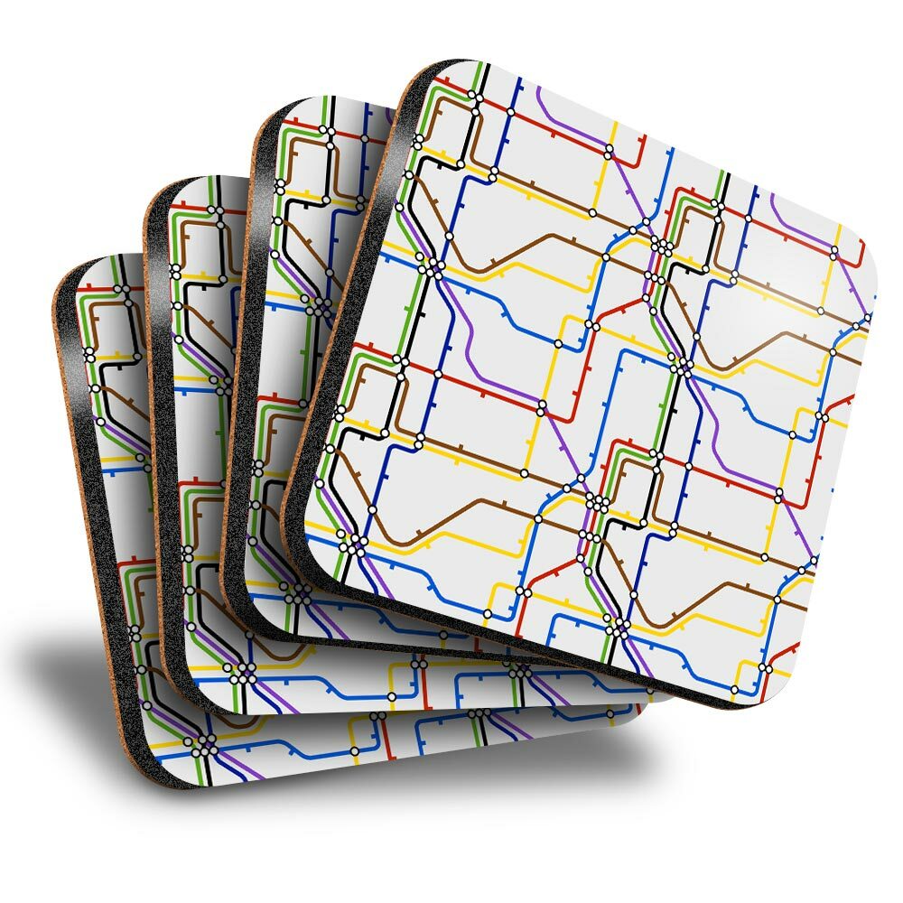 Set of 4 Square Coasters - Underground Train Map Trains #8183 | eBay