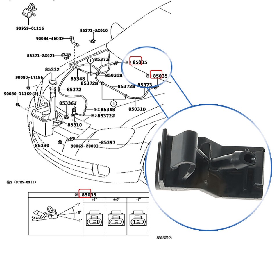 2x Nozzle Sub-Assy Windshield Washer Fits 2005-12 Toyota AVALON 85381 ...