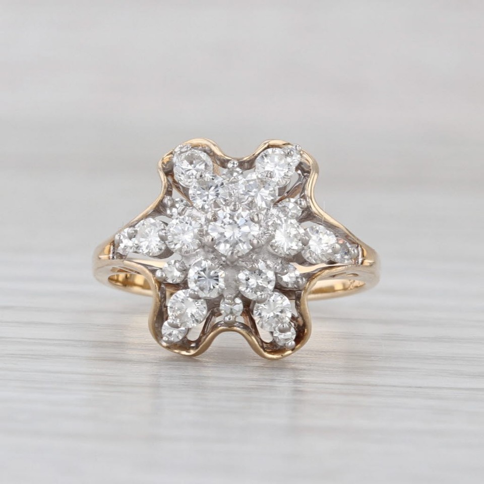 1.03ctw Diamond Flower Star Cluster Ring 14k Yellow Gold Size 6.75 ...