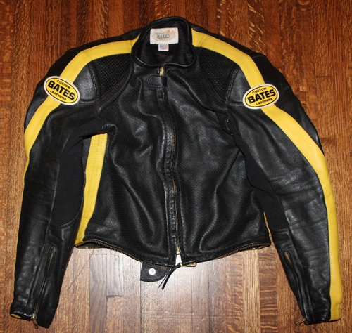 VTG BATES Custom Black Yellow Leather Striped Armored Motorcycle Jacket ...