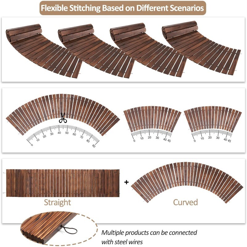 8FT Wooden Garden Pathway Curved Outdoor Walkway Wood Patio Flooring ...