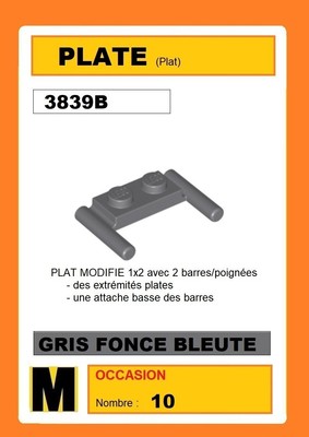 x10 LEGO PLATE MODIFIED 1x2 with bar handles - 3839B - GRIS FONCE ...