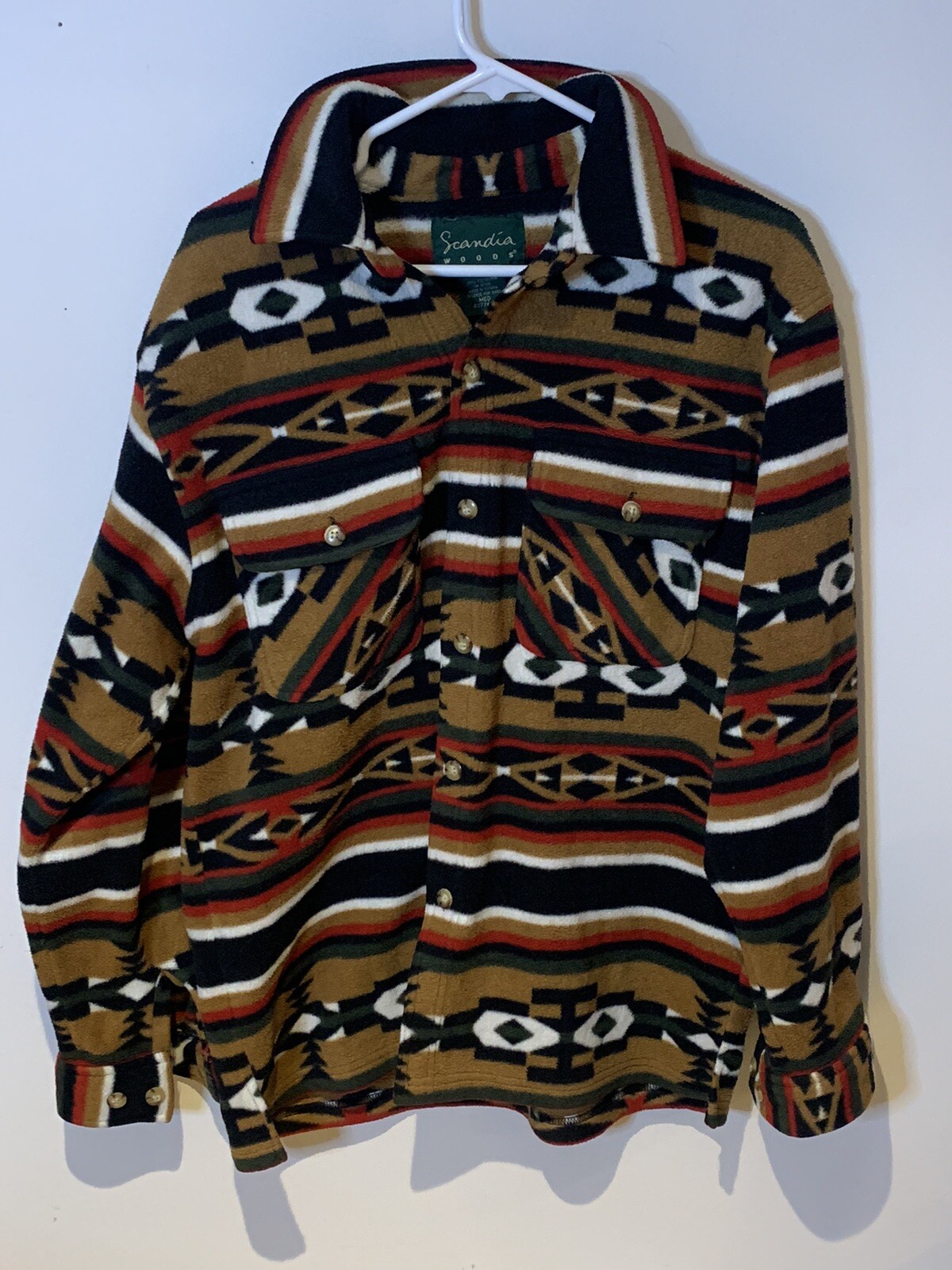Scandia Woods Polyester Button Up Fleece Over Shirt Geometric Aztec ...