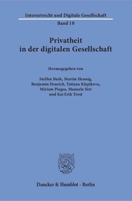 Privatheit in der Digitalen Gesellschaft von Manuela Sixt Kai Erik ...