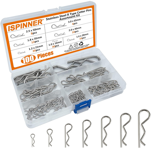 100Pcs 304 Stainless Steel Cotter Pins Assortment Kit, 7 Sizes R Clips ...
