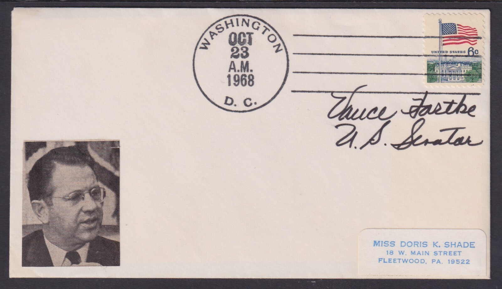 Vance Hartke (1919-2003), US Senator from Indiana, autograph on 1968 ...