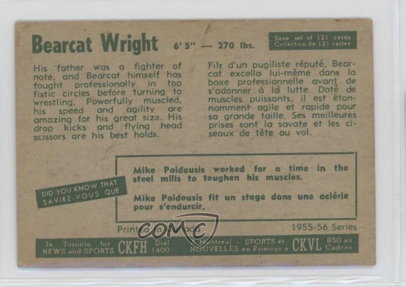 1955-56 Parkhurst Wrestling Bearcat Wright #56 | eBay