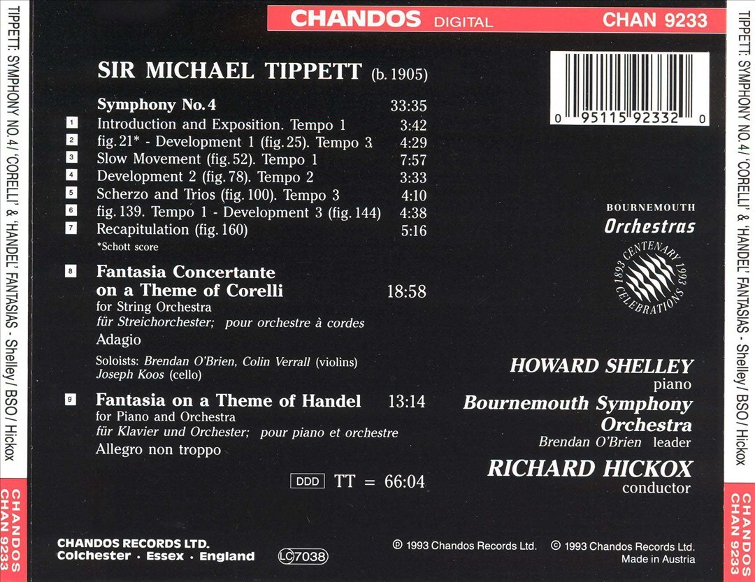 RICHARD HICKOX TIPPETT: SYMPHONY NO. 4; FANTASIA CONCERTANTE ON A THEME ...