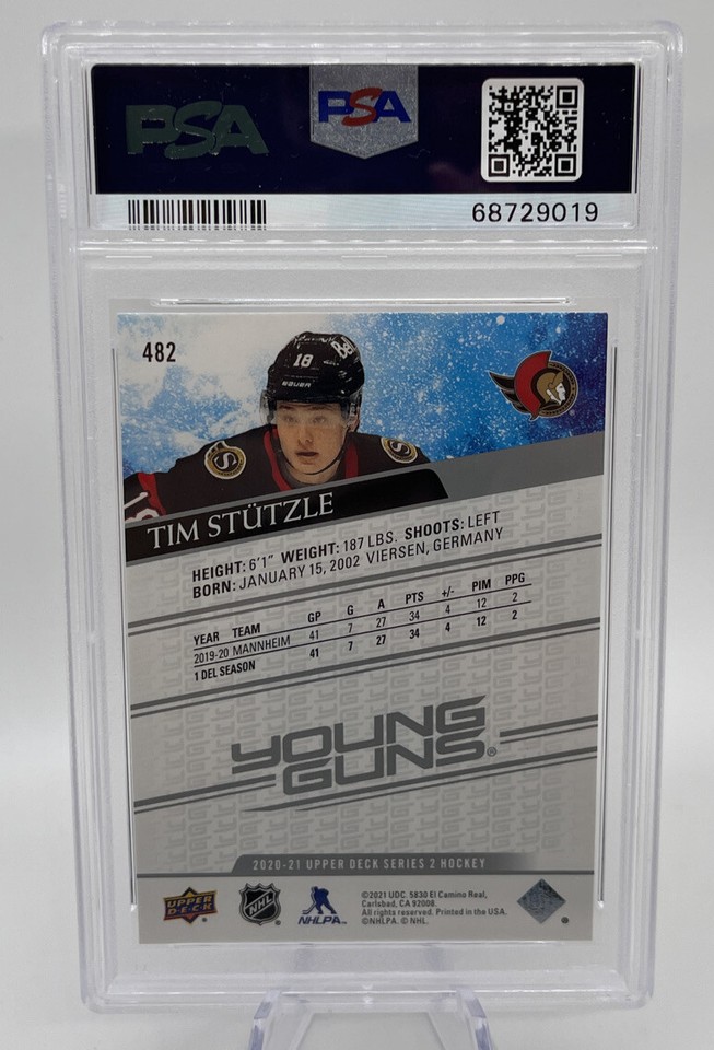 2020 Upper Deck Young Guns Tim Stutzle RC PSA 9 Mint #482 Rookie 2020 ...
