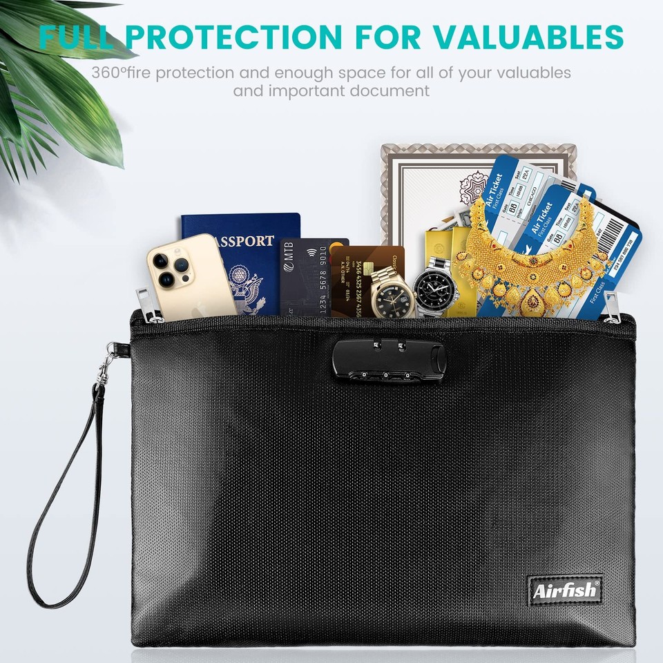 Fireproof Document Bag Waterproof Money Bag with Zipper and Lock for ...