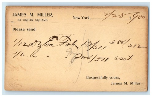 1900 James M Miller 33 Union Square, New York NY Posted Antique PMC ...