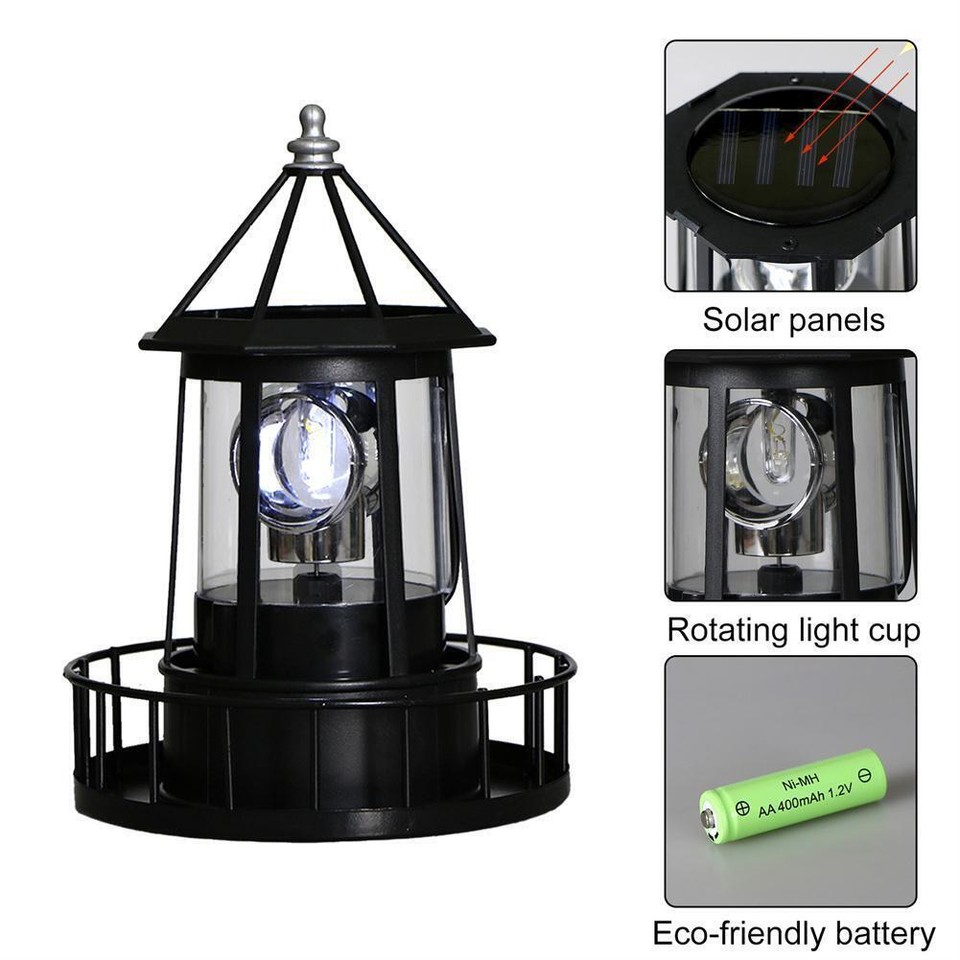 Solar Powered LED Rotating Lighthouse Night Light Outdoor Home Garden ...