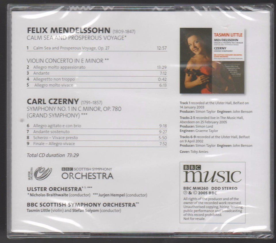 NEW FACTORY SEALED BBC TASMIN LITTLE CD MENDELSSOHN VIOLIN E CZERNY ...