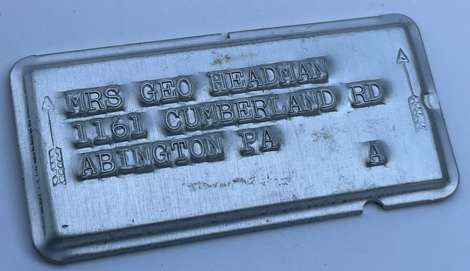 Charga-Plate Abingdon PA Vintage Dept Store Charge Credit Card Name ...