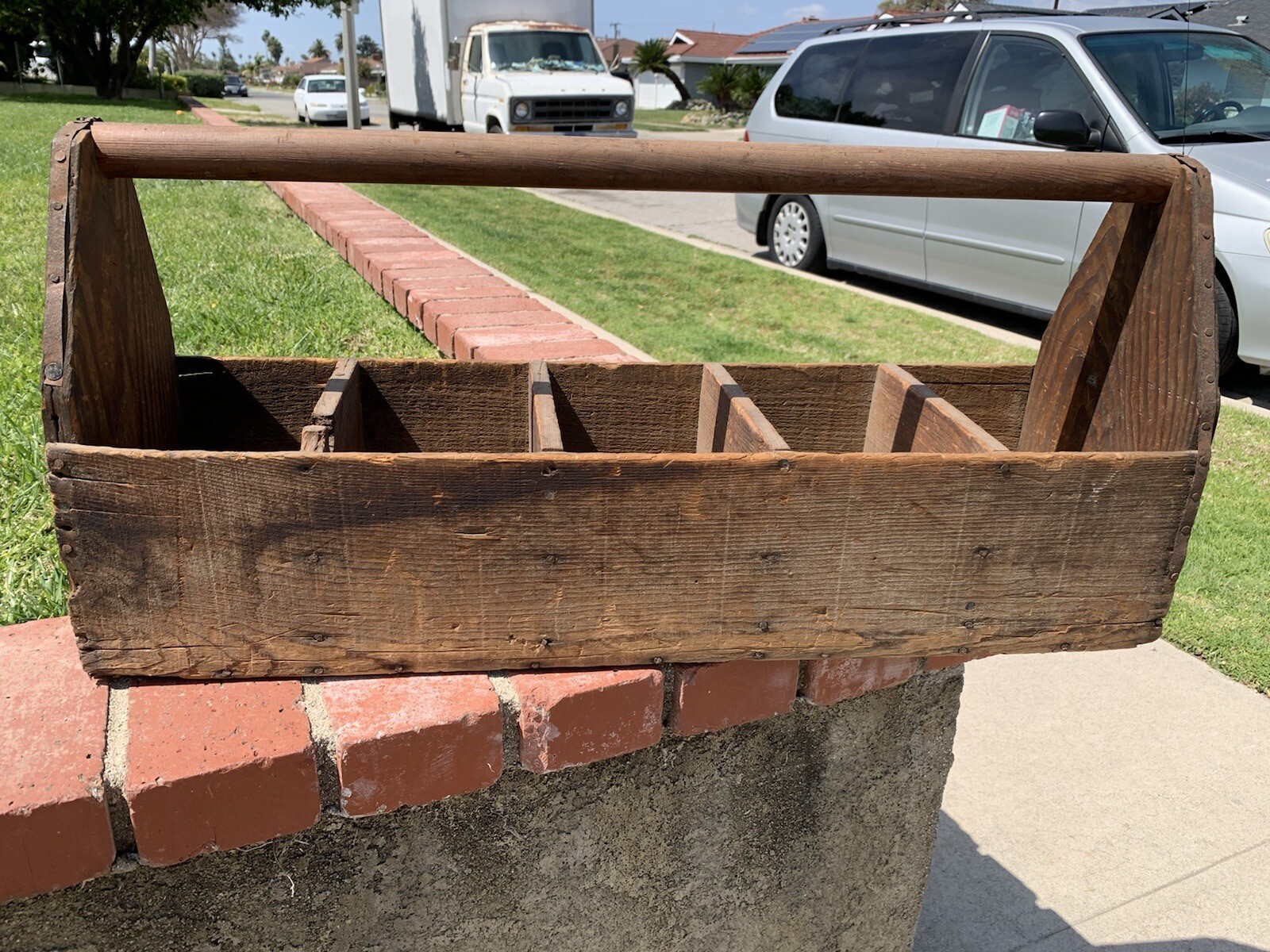 Vintage Handmade Wood Tool Caddy Tool Box Rustic Tray | eBay
