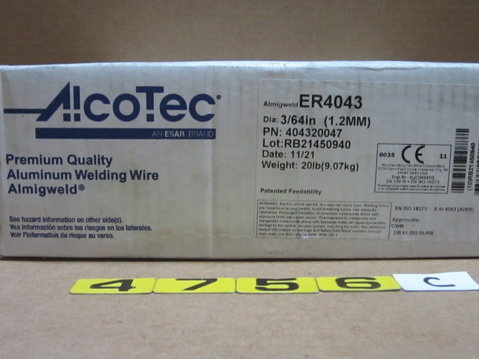 ALCOTEC ER 4043 3/64" 4043320047 ALUMINUM WELDING WIRE ALMIGWELD 20 LBS ...