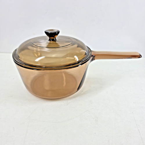 Corning Vision Ware Amber Cookware 1.5 L Liter Pot Saucepan w Pyrex Lid ...