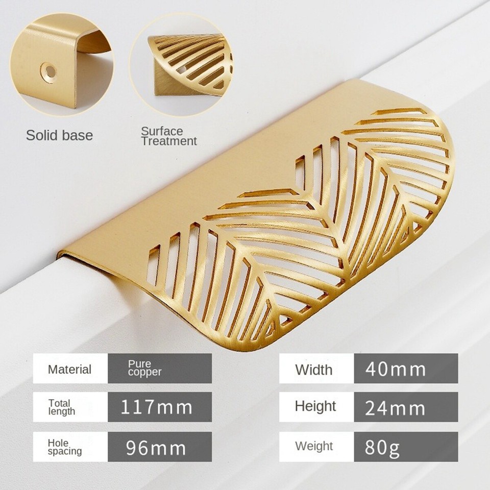 Curved Leaf Pull Gold Concealed Tab Pulls for Kitchen Brass Cabinet ...