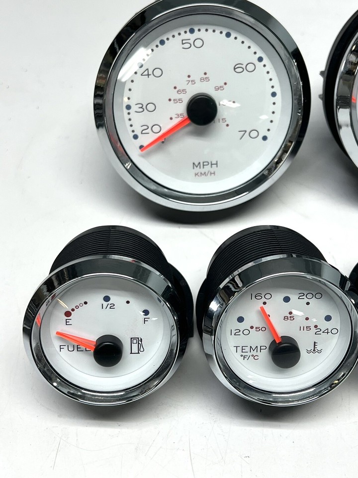 VeeThree WHITE BOAT 6 GAUGE SET~7K RPM~70 MPH~NO Volt~REQUIRE Deutsch 6 Pin Plug | eBay