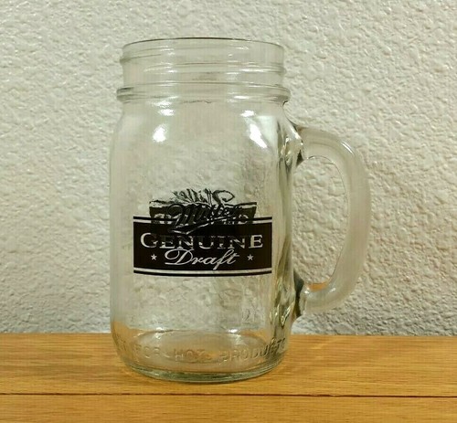 MILLER GENUINE DRAFT Barware Mason Jar Style 5" Inch Tall MGD Glass Cup ...