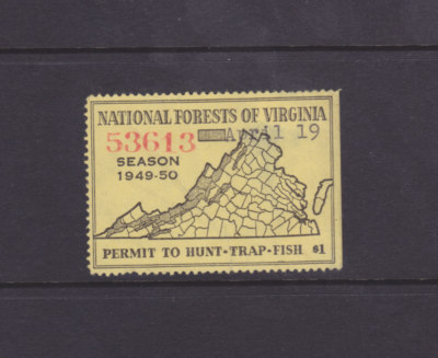 State Hunting/Fishing Revenues: VA 1949 National Forest Stamp #VA-NF12 ...