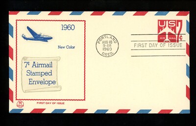 US FDC #UC34 Tri Color 1960 Portland OR Jet Red Air Mail Envelope | eBay