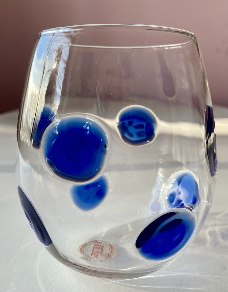 Vietri Drop Blue Stemless Wine Tumbler Glass Stephen Kramer | eBay