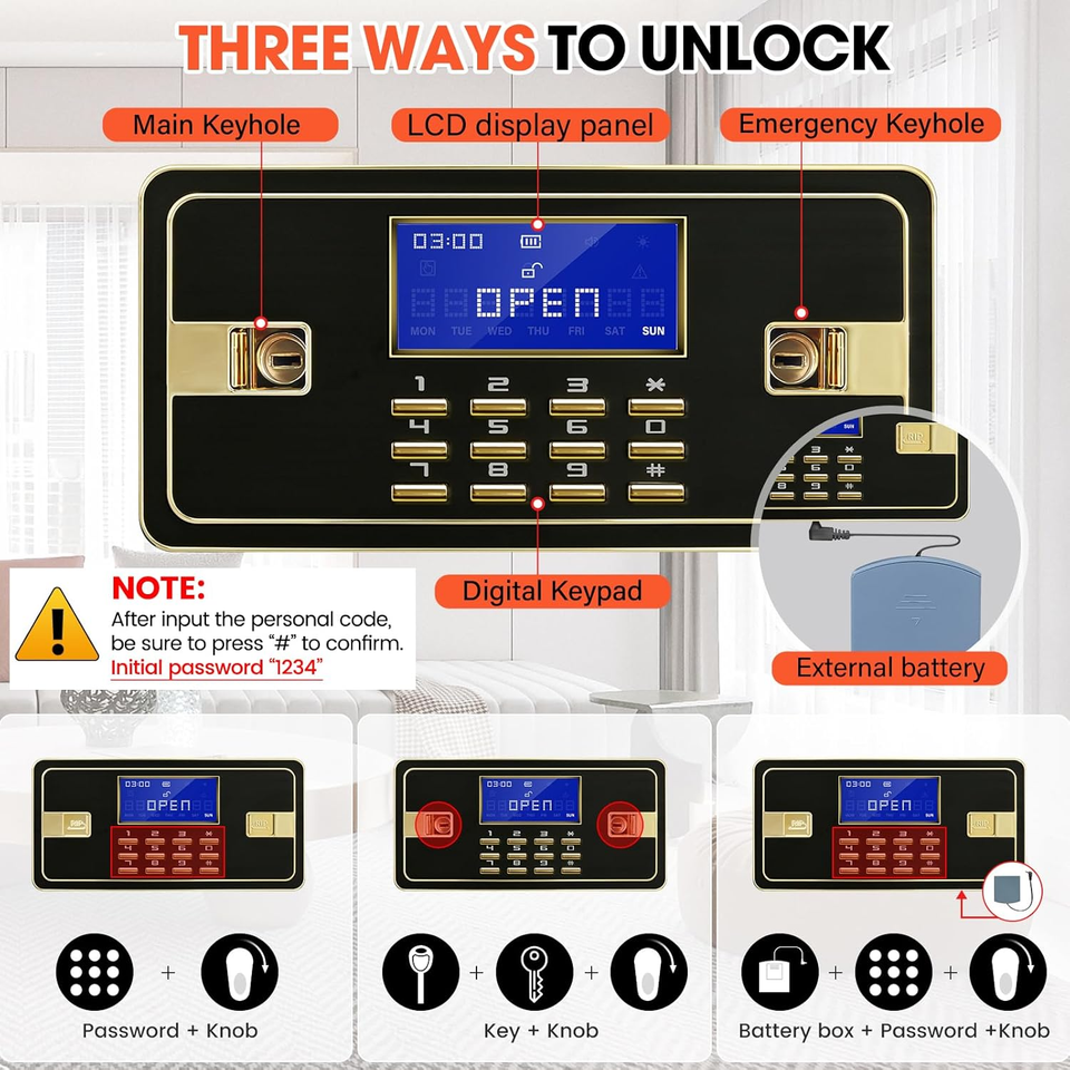 Extra Large Heavy Duty Safe Box, Home Safe Fireproof Waterproof with ...