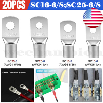 20PCS SC16-SC25 Tinned Copper Cable Terminal Lugs Ring Crimp Terminal ...