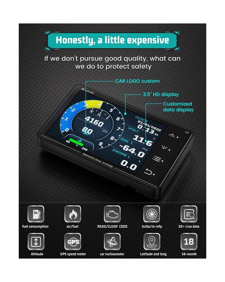 Lufi Xs Obd2 Gauge Display, GPS Speedometer,car inclinometer, Boost ...