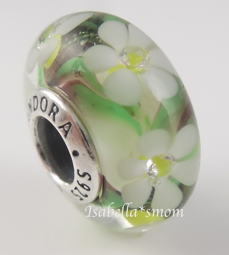 Nuovo Autentico Pandora Verde Selvatico Fiori Murano Vetro Cz Ciondolo ...
