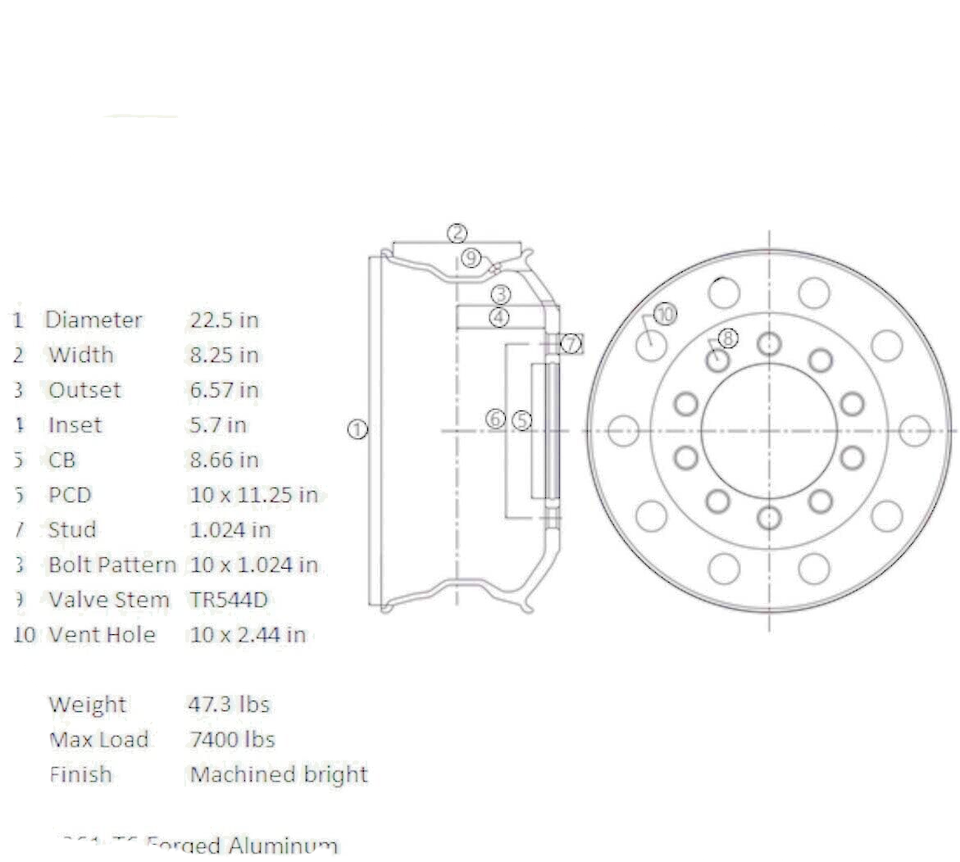 22.5 x 8.25 HP Alcoa Style MACHINE FINISH Truck Rims Forged Aluminum ...