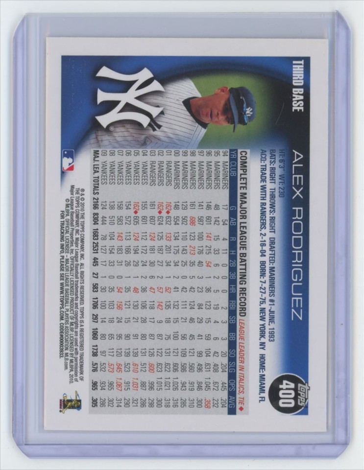 2010 Topps Alex Rodriguez Baseball Card New York Yankees #400 | eBay