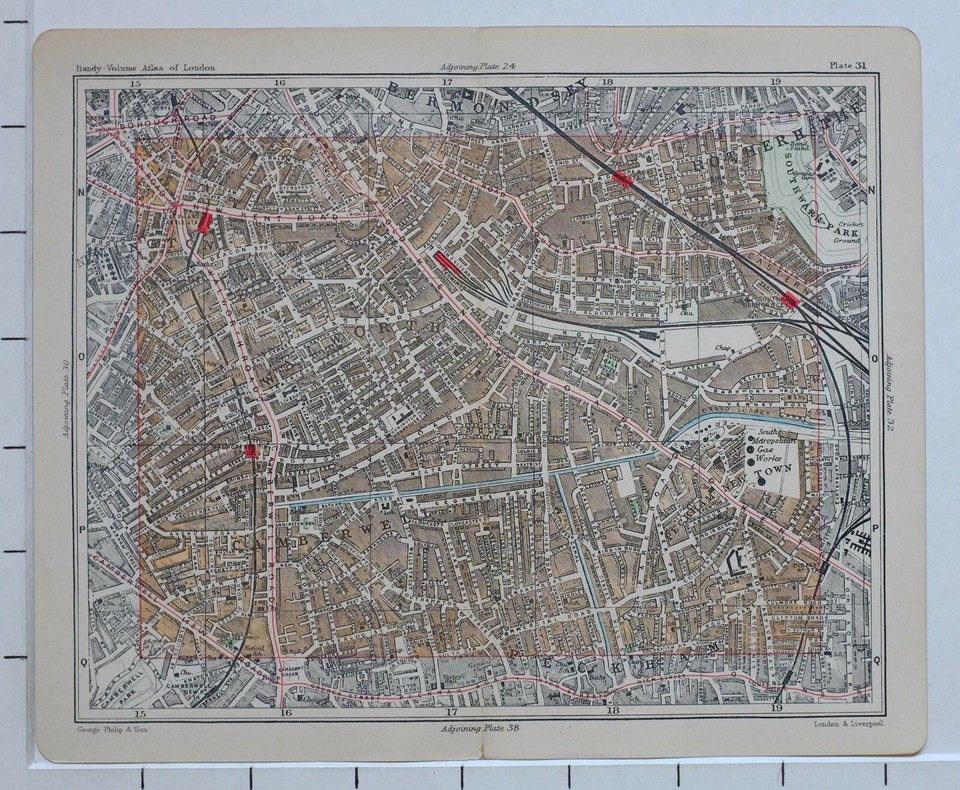 1896 MAP STREET PLAN LONDON NEWINGTON WALWORTH CAMBERWELL PECKHAM ...