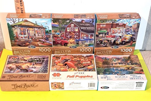 (6) 1000 jigsaw puzzles LOT P - Chris Bigelow TIME AWAY Fall Puppies ...