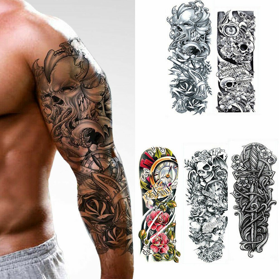 10 Sheets Fake Temporary Tattoo Body Full Arm Sticker Waterproof 10 ...