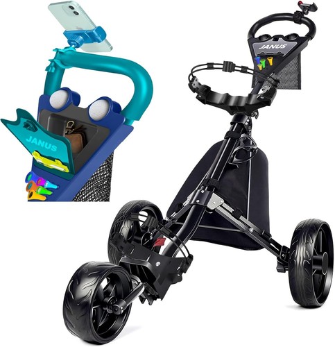 Foldable 3 Wheel Push Cart Caddy For Golf Bag Clubs w/Phone Holder ...