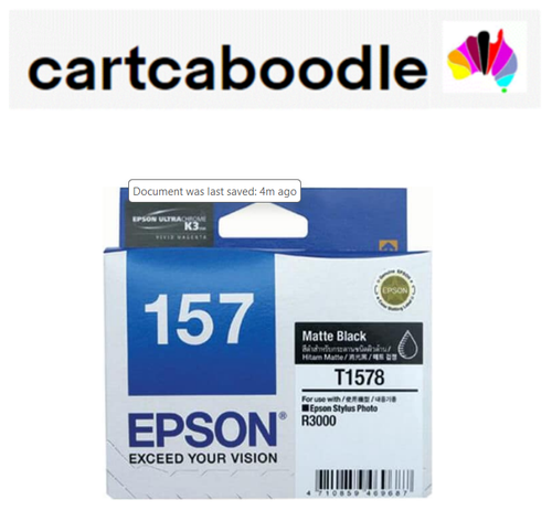 Genuine Epson 157 / T1578 Matte Black Ink *2023* - For Epson R3000 ...