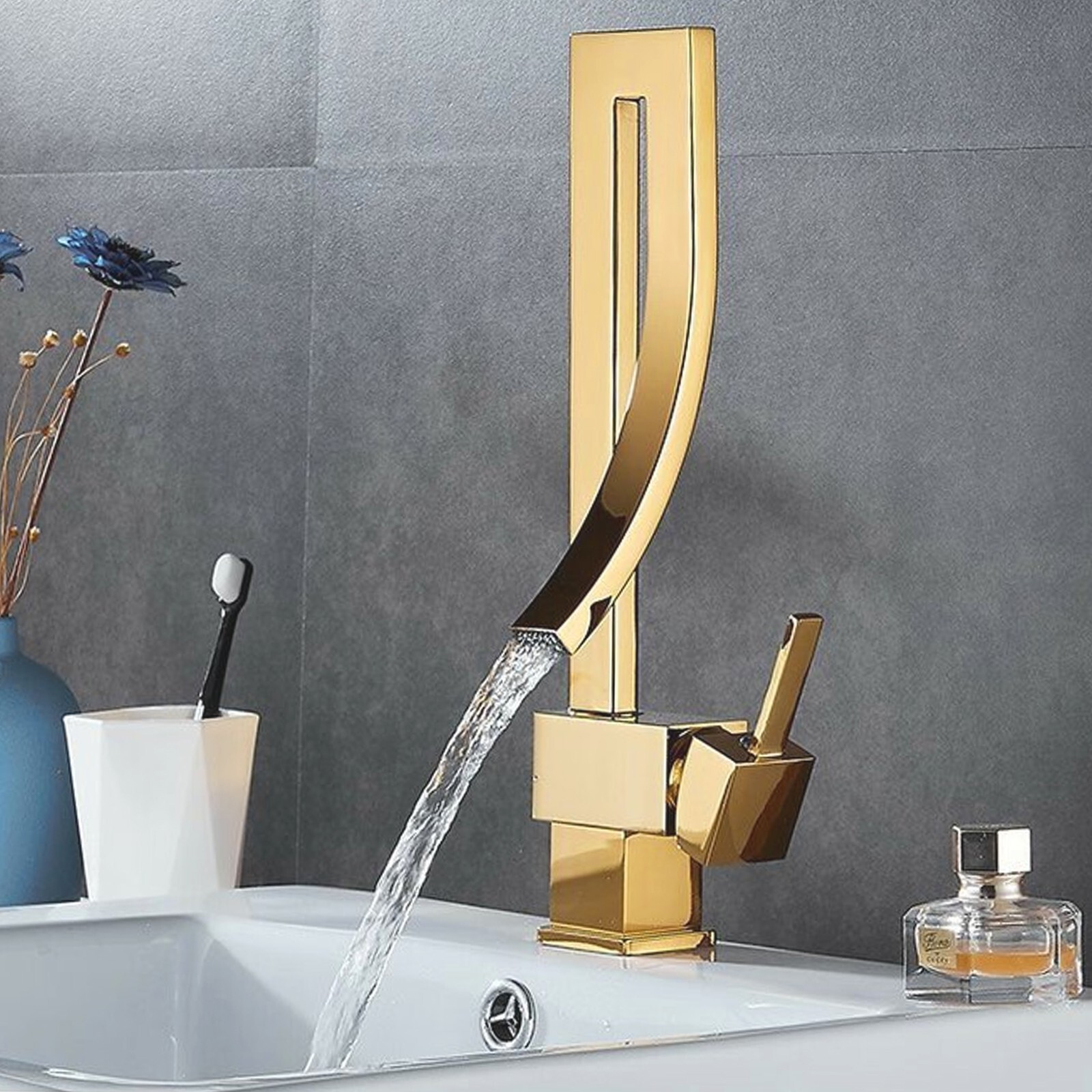 Gold Waterfall Bathroom Basin Faucet Sink Vanity Mixer Taps 1Hole ...