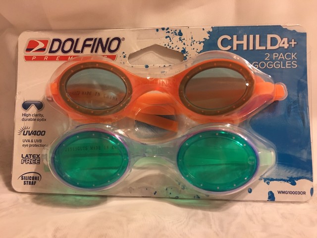 Dolfino Premier Child 2 Pack Swim Goggles Orange and Green Latex Uv400 ...