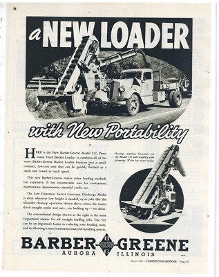 1940 Barber Greene Ad: Model 522 Pneumatic Tired Bucket Loader ...