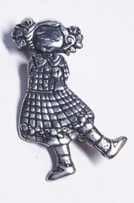 Girl Pin Brooch Vintage Sterling Silver Rag Doll Little Girl Singing ...