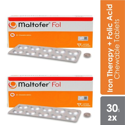 2x MALTOFER Fol Chewable Tablets (30's) Iron Deficiency Folic Asid FREE ...