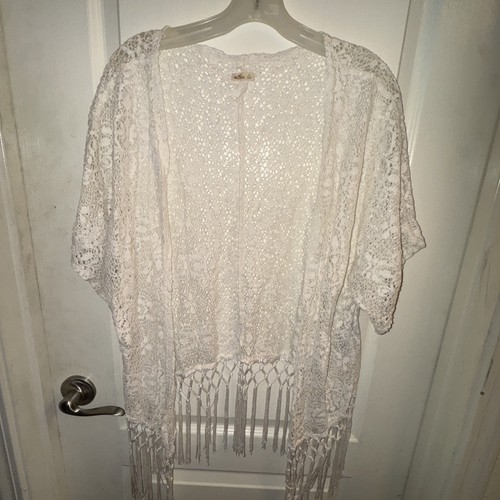 Hollister Kimono Lace Ivory Boho Cream Festival Fringe Sz M | eBay